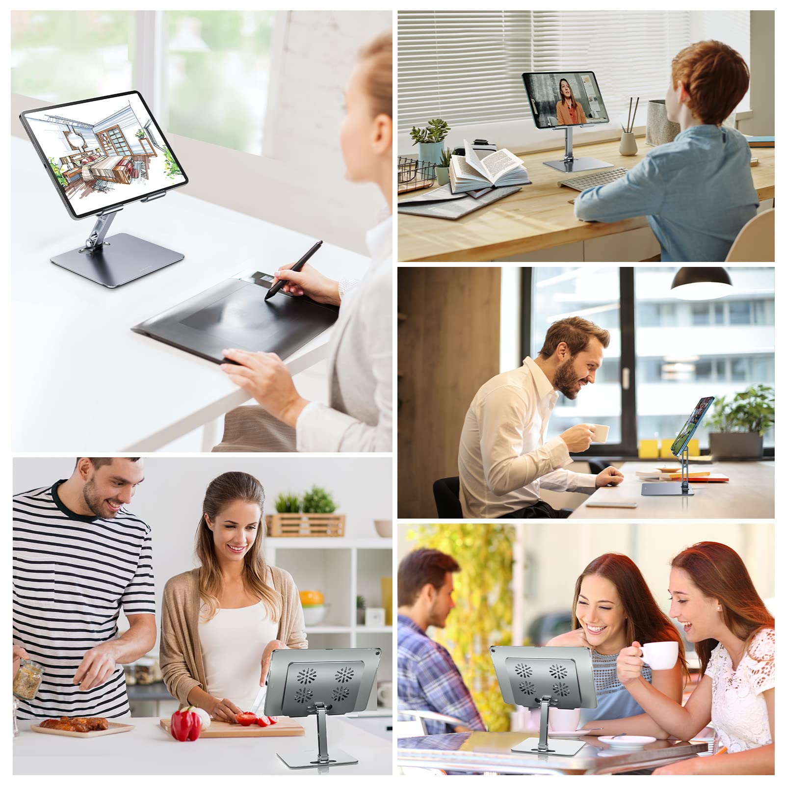 Tablet Stand Holder for Desk Adjustable Aluminum Portable Stand Foldable Desktop Tablet Dock Multi-Angle Riser Home Office Desk Accessories Compatible with iPad,iPad Air Mini (4-13in)(Non-Magnetic)