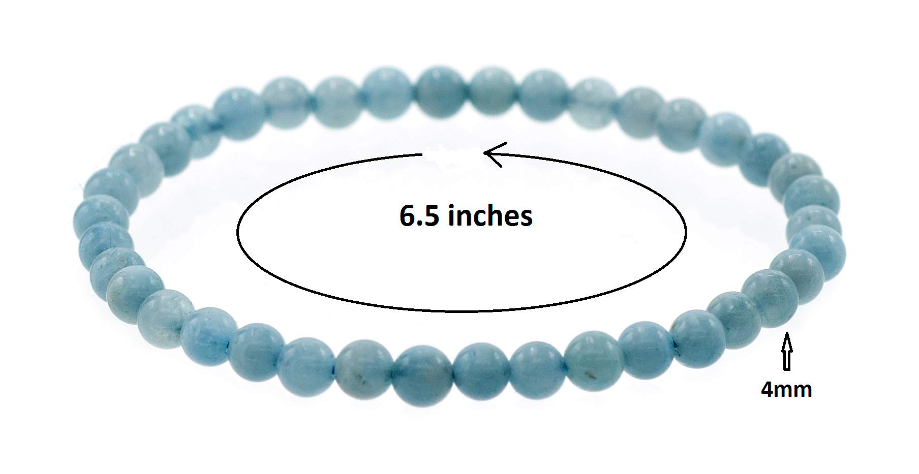 LTC Designs Shiny 3.5-4mm Round Aquamarine Stretch Bracelet, 6.5" for Women and Teens