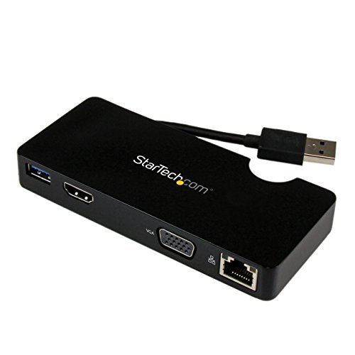 StarTech.com USB 3.0 to HDMI or VGA Adapter Dock - USB 3.0 Mini Docking Station w/ USB, GbE Ports - Portable Universal Laptop Travel Hub (USB3SMDOCKHV) , Black