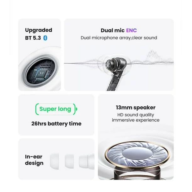 Wireless Earbuds Bluetooth 5.3 Earphones for Xiaomi Redmi Note 9 Pro Max in Ear Headphones True Stereo Sports Waterproof/Sweatproof Headsets with Microphone - Black