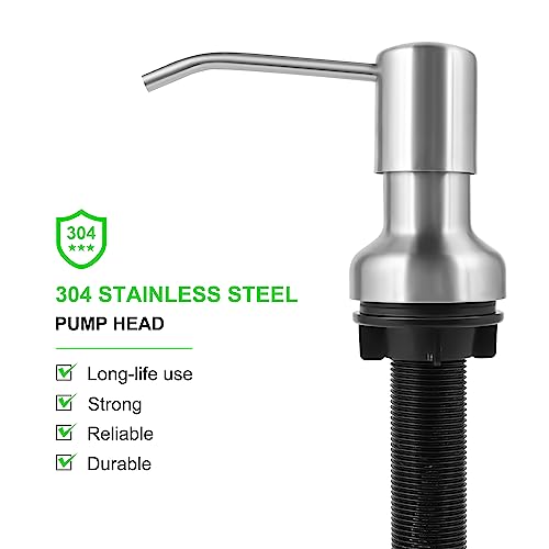 Soap Dispenser for Kitchen Sink, Sink Soap Dispenser with Longer Threaded Shaft Shank, 47" Extension Tube Connects Directly to Dish Soap Container, Wider Pump Head Base (Brushed Nickel)