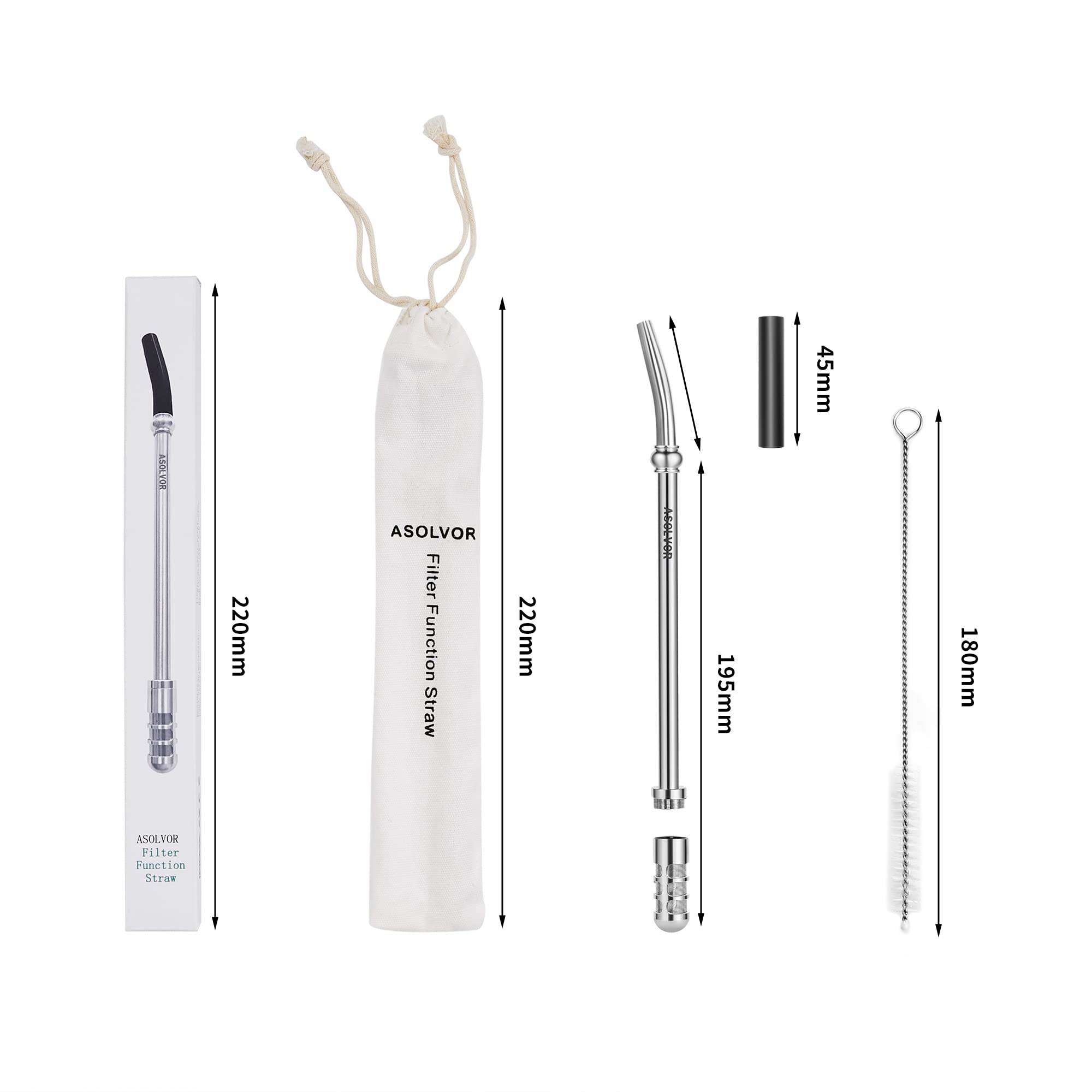 Reusable Straws Stainless Steel Straws Coffee Straw Filter Function Straw 7.6" Drinking Straw with Traveling Bags Easy to Carry & Clean for Tea, Coffee, Cocktails, Juice