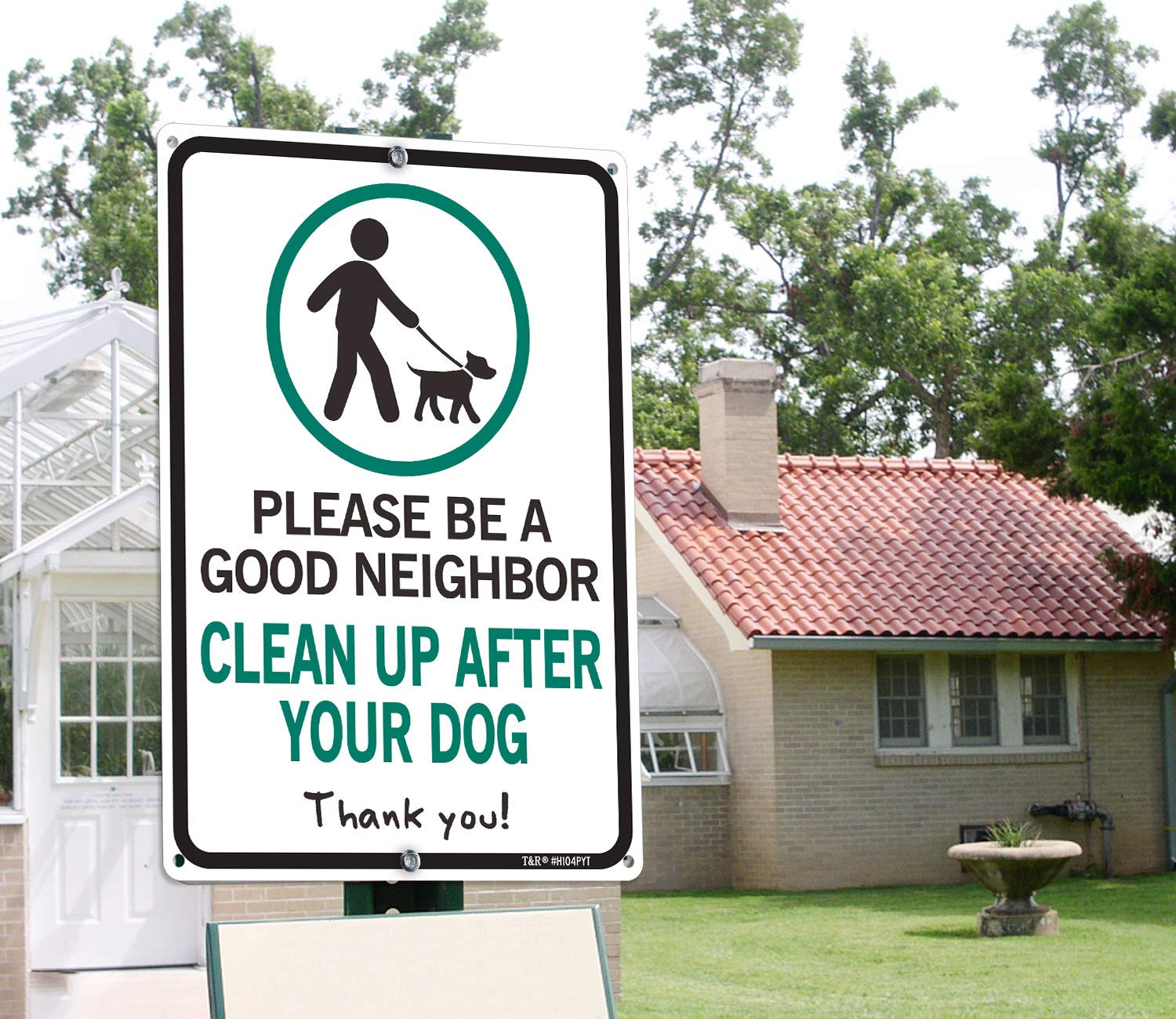 Please Be A Good Neighbor Clean Up After Your Dog Sign, 14 x 10 x 0.04 inch Aluminum Metal Sign, UV Protected, Waterproof, Weather/Fade Resistant, 6 Pre-drilled Holes, Use for Garden Yard Signs