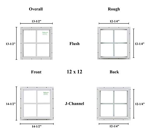 Square Shed Window 12" X 12" White Flush Mount, Playhouse Windows, Chicken Coop Windows