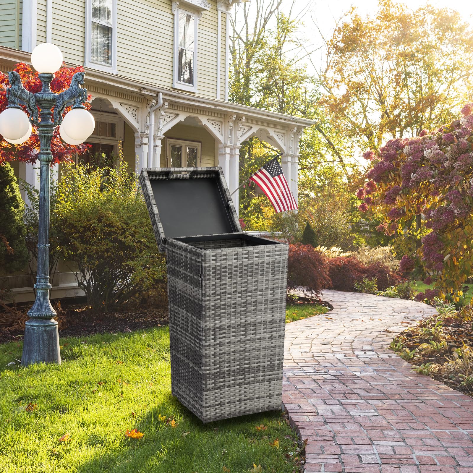 VINGLI 27 Gallon Outdoor Trash Can, Outdoor Dustbin with Convenient Lid for Patio, Garden, Yard, Outdoor Kitchen (Grey with Gradient)