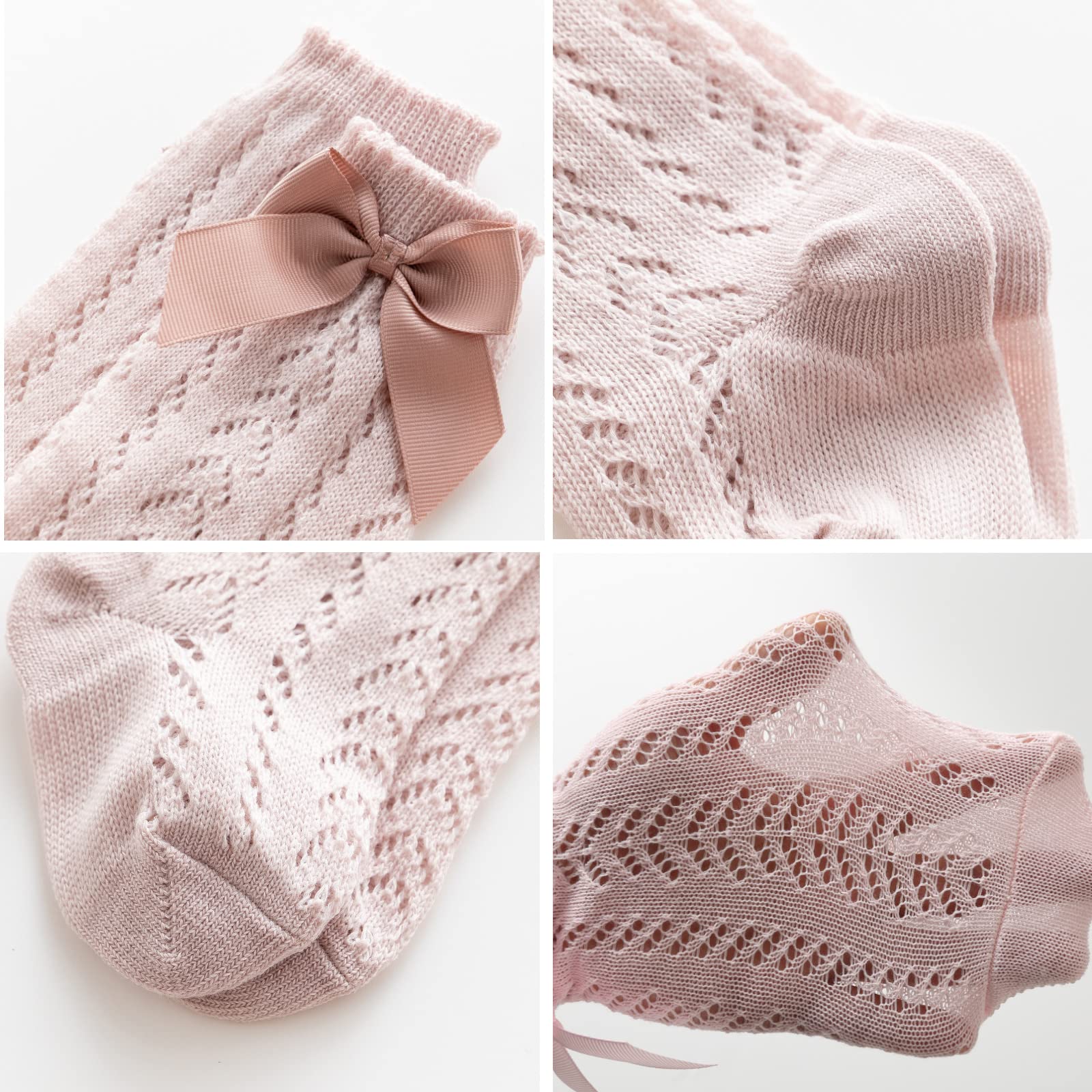 Taous Assam Baby Girls Knee High Socks Toddler Bow Mesh Long Stockings Infants Thin Socks For Spring Summer 5-Pack Mesh Size 0-12 Months