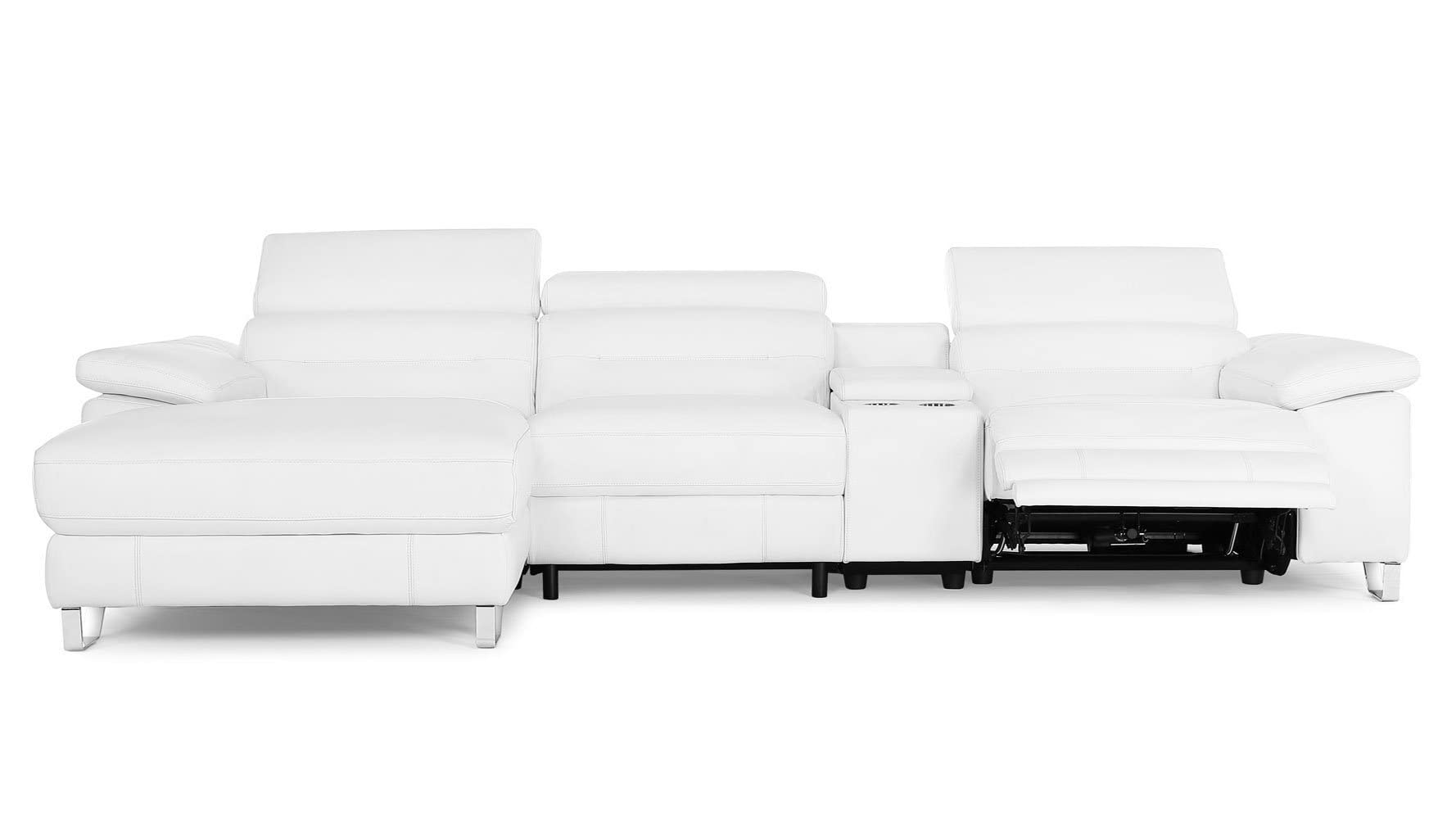 Zuri Furniture Monaco Reclining Leather L-Sectional with Console, White
