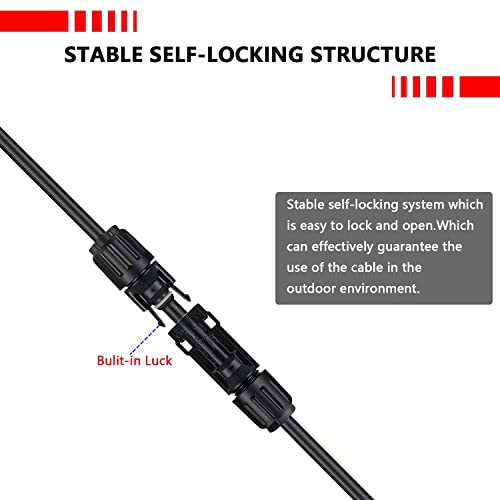 Solar Extension Cable Aimyzii 1 Pair(10Ft Red + 10Ft Black) 10AWG(6mm²) Solar Panel Cable MC4 Extension Cable with Female and Male Connectors