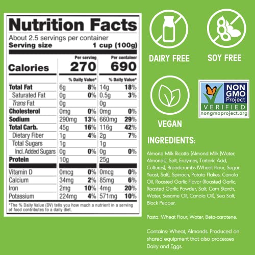 Kite Hill Spinach and Almond Milk Ricotta Ravioli Pasta, 9 Ounces, Dairy Free, Non-GMO, Vegan