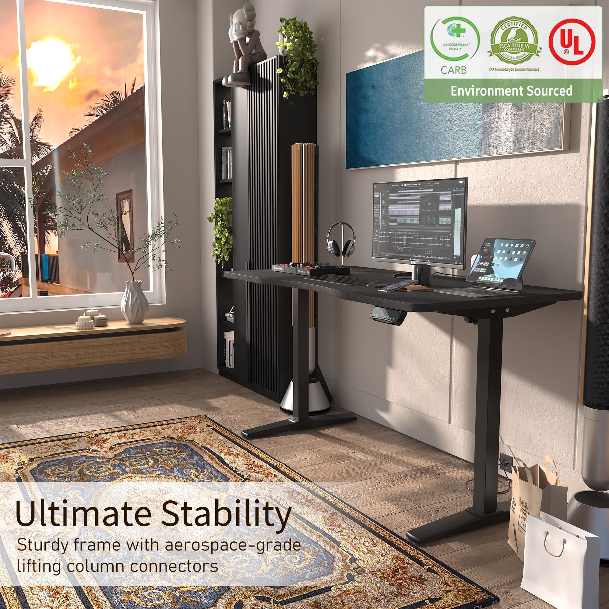 Monomi Height Adjustable Electric Standing Desk, 55 x 28 Inches Stand up Desk, Sit Stand Home Office Computer Desk(Black Frame+Marble Black Top)