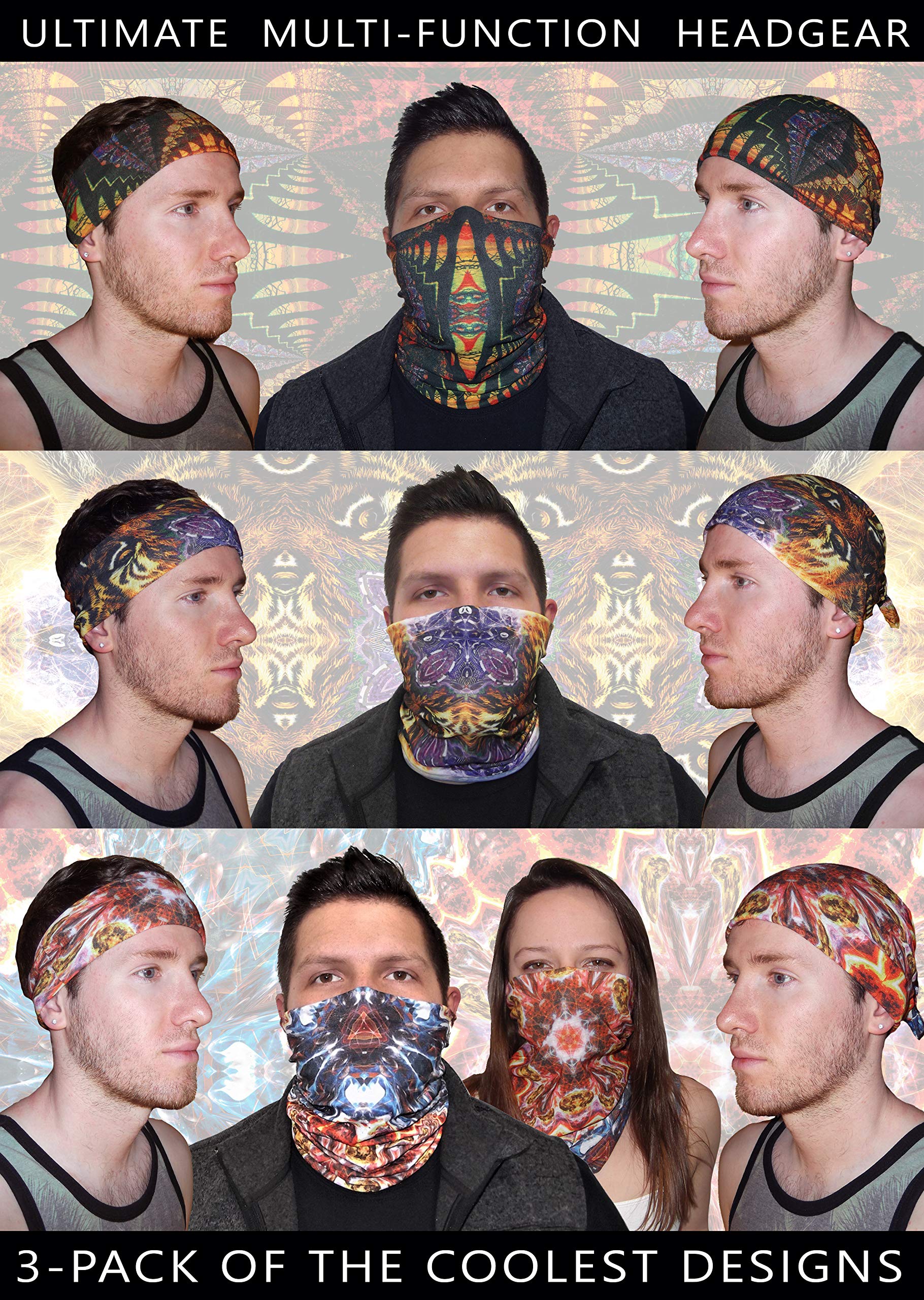 Lucid Eye Neck Gaiter Multipack 3PCS, Rasta Festival Series, Stretchy Tube Scarf