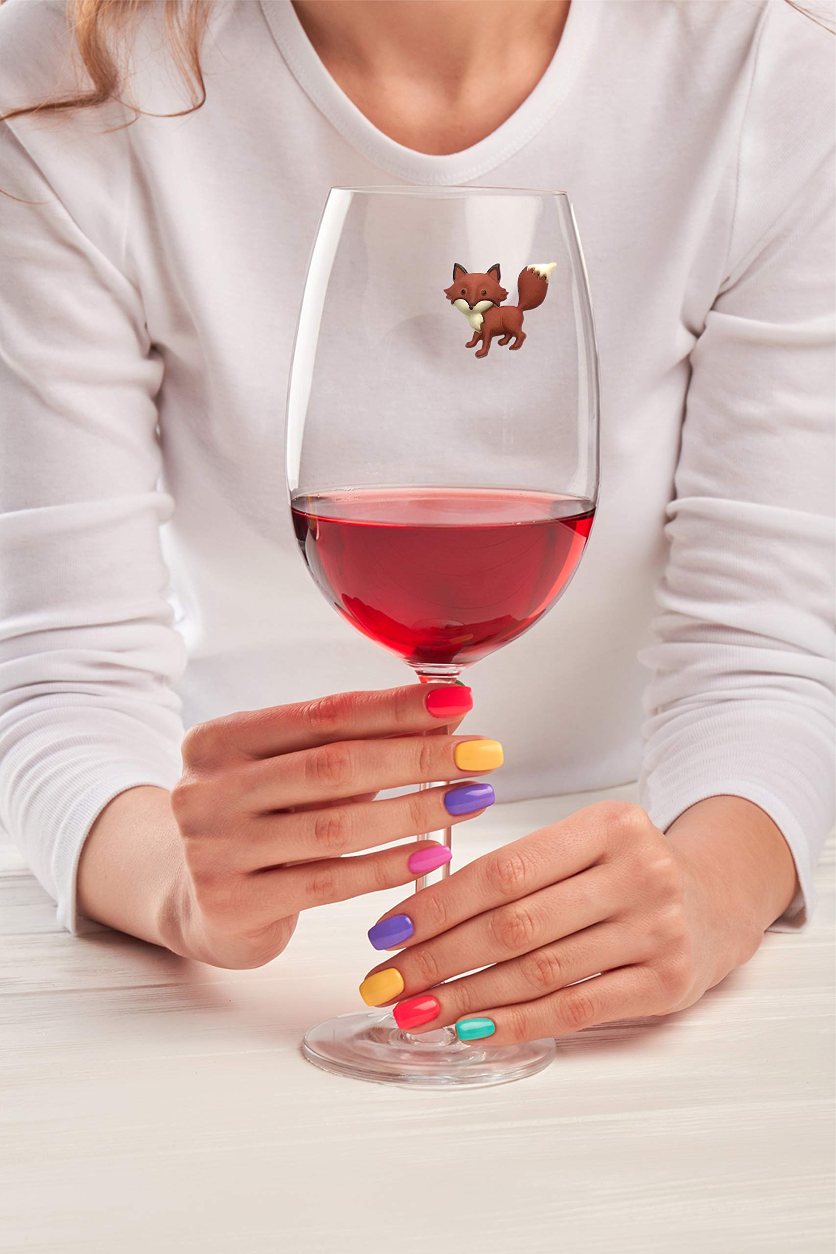 Simply Charmed Fox and Owl Wine Glass Charms - Magnetic Drink Markers for Regular or Stemless Glasses
