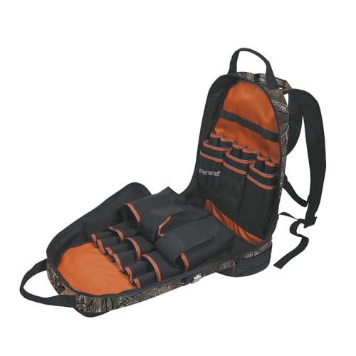 Klein Tools 55421BP14CAMO Tool Bag Backpack, Heavy Duty Tradesman Pro Tool Organizer / Tool Carrier has 39 Pockets, Molded Base, Camo Design
