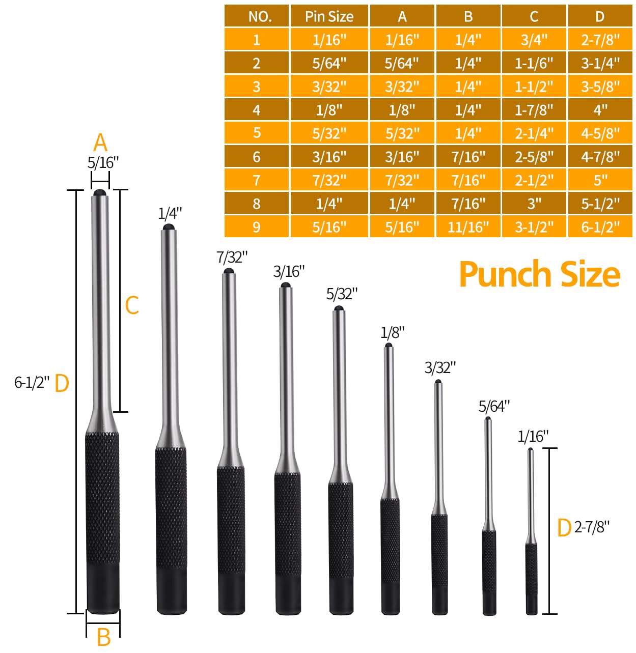 Roll Pin Punch Set, 14pcs Removing Repair Tools, including Universal Block, Pin Punches and Hammer(Pin Punches + Block)