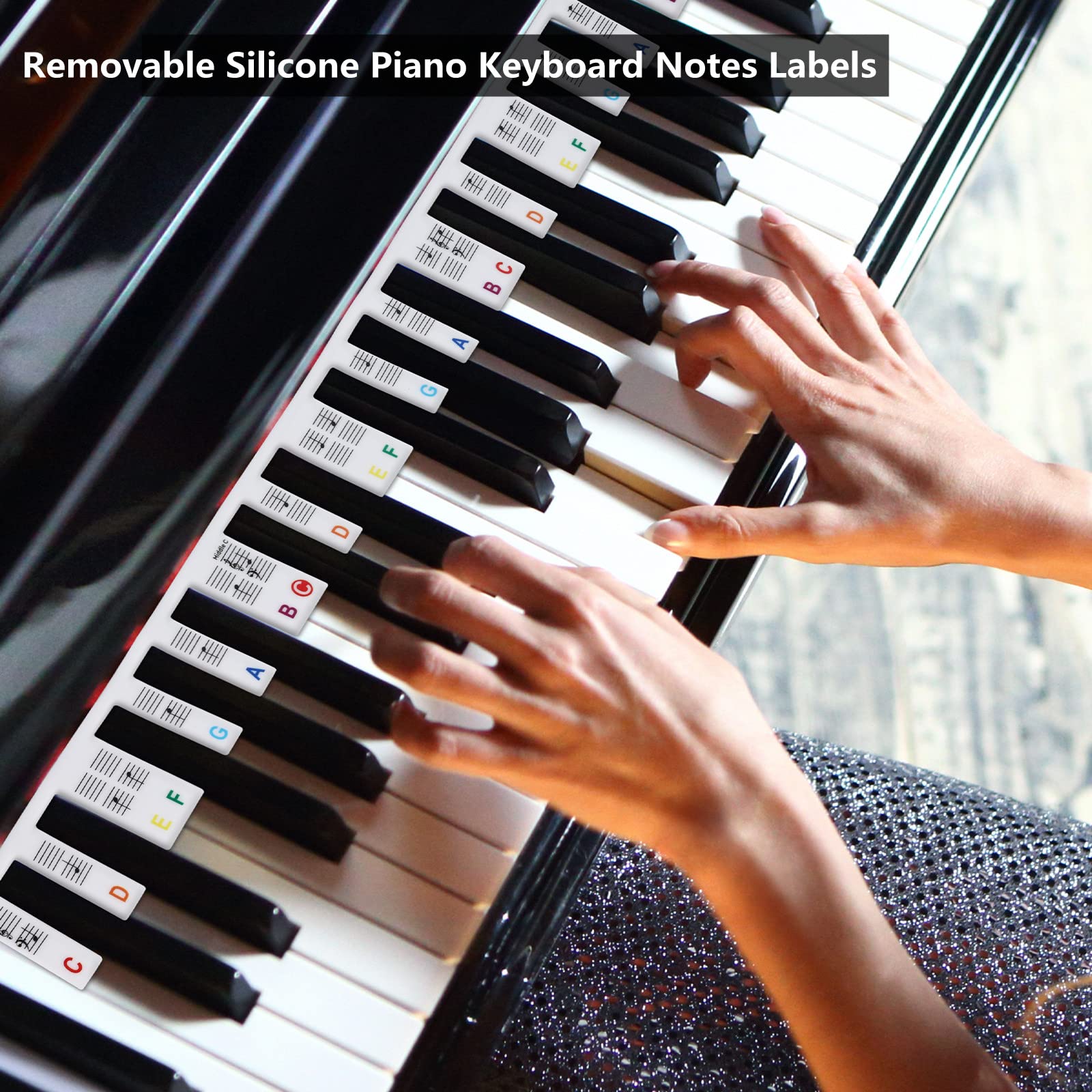 Piano Notes Guide for Beginner - Removable Silicone Piano Keyboard Notes Labels for 88 Key Full Size Piano,Piano Notes Strip for Learning Piano,No Need Stickers