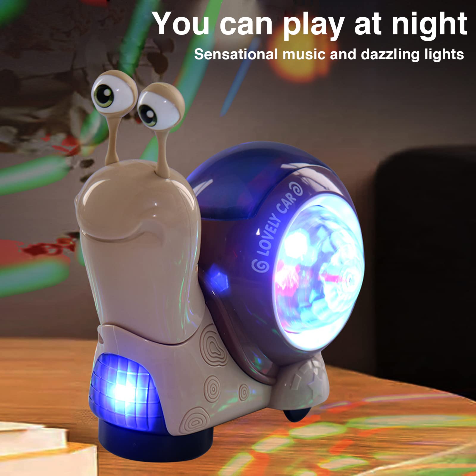 Snail Baby Toys, with Music and Dazzling Lights Crawling Snail Baby Toys, Automatic Obstacle Avoidance, Interactive Toys, Brown
