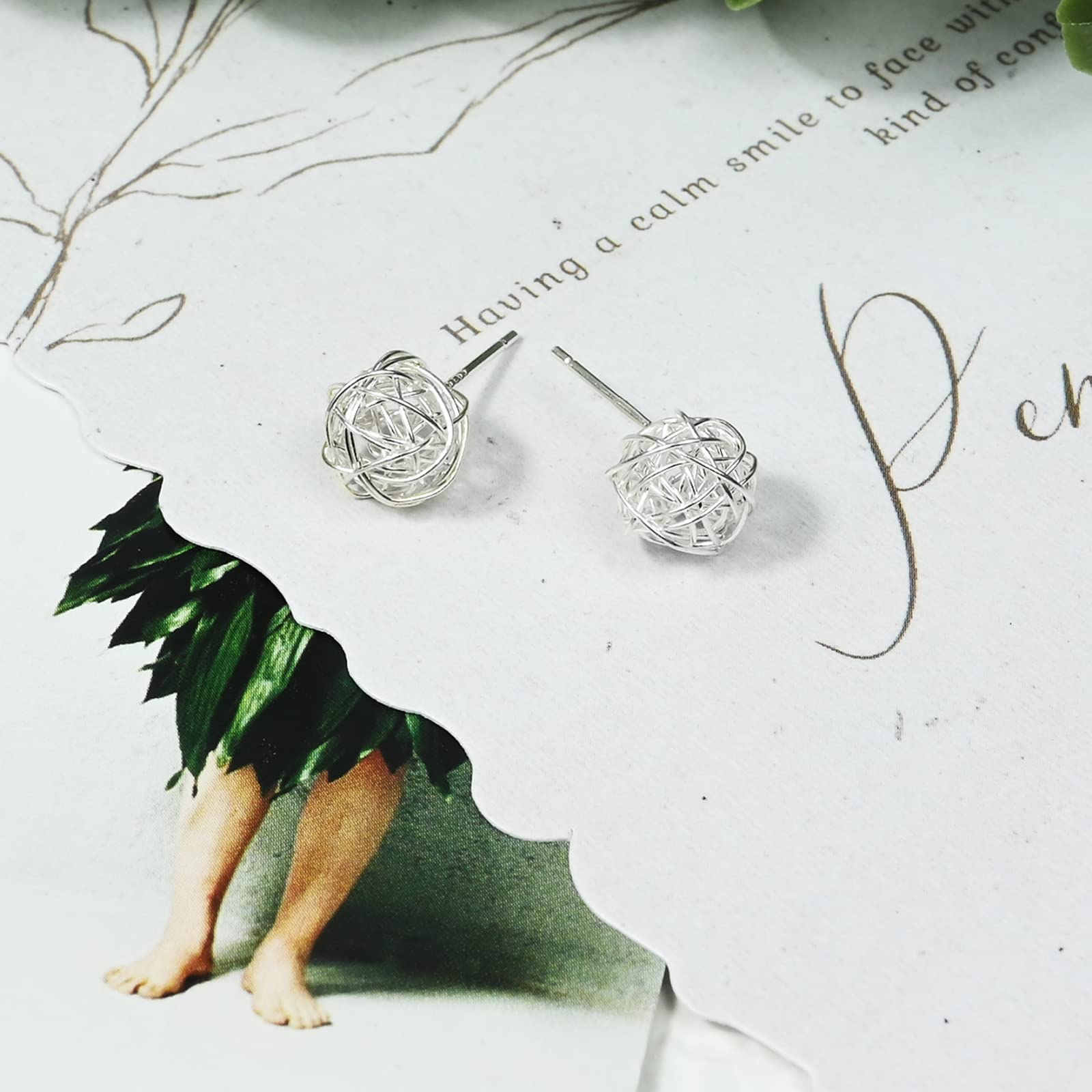 Silver Ball Earrings, Sterling Silver Stud Earrings for Women, Hypoallergenic Handmade Earrings Gift for Birthday Anniversary-9mm