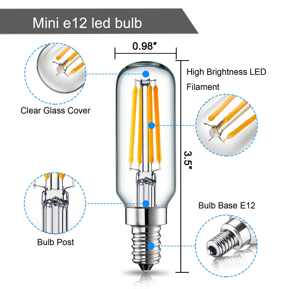 LEKE E12 LED Bulb 40w Candelabra Light Bulb Dimmable T6 LED Bulb 2700K 400lm 4w E12 Edison Bulb 6 Pack