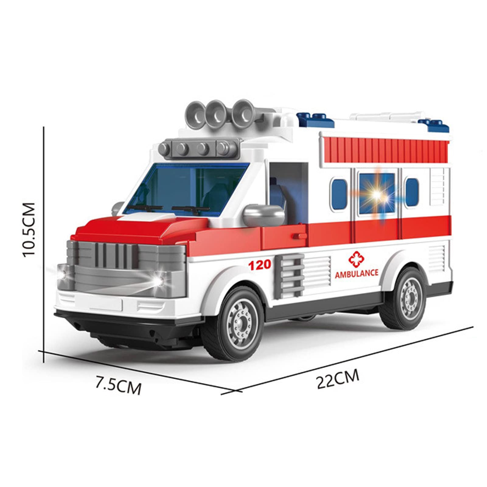 Shanrya Four Way Remote Control Ambulance with Wheel Flexible Light RC Ambulance Toy for Beach Grass Dirt