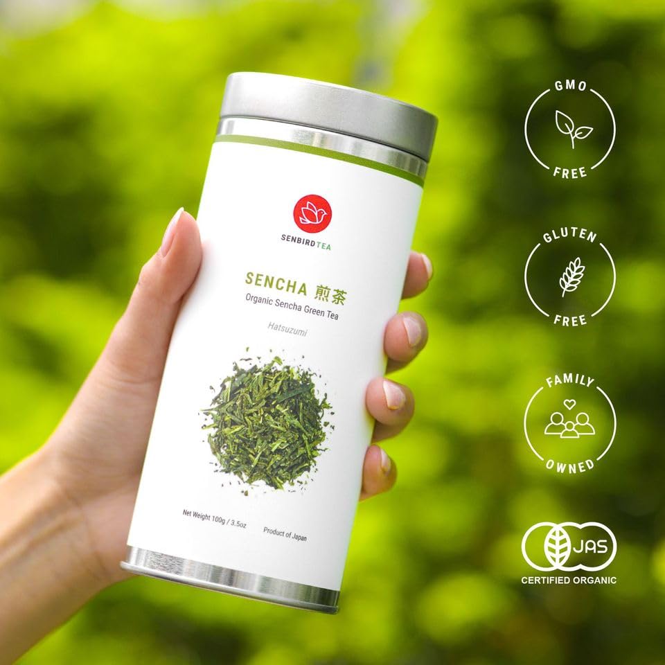 Senbird Organic Sencha - Japanese Green Tea - From Shizuoka, Japan - Loose Leaf Tea In Airtight Tea Tin (3.5oz/100g)