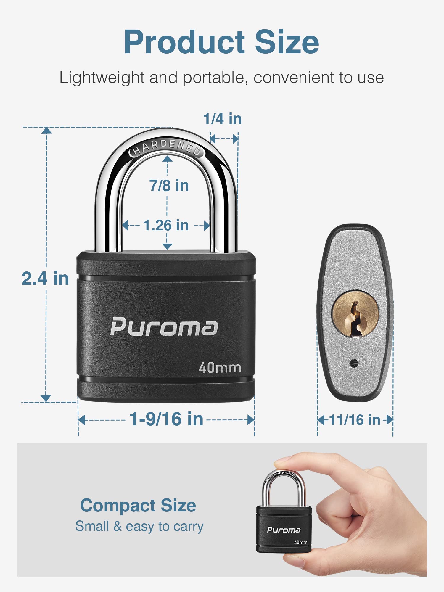 Puroma 2 Pack Keyed Padlock with 3 Keys, 1.1 Inch Locker Lock 40mm Heavy-Duty Locks for Gate Fence Hasp Cabinet Toolbox School Gym Locker (Black)