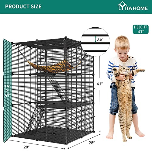 YITAHOME Cat Cage Indoor Cat Enclosures DIY Cat Playpen Metal Kennel with Extra Large Hammock for 1-2 Cats, Ferret, Chinchilla, Rabbit, Small Animals