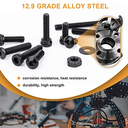 VIGRUE 715PCS M2.5 x 4/6/8/10/12/16/20/25mm Hex Button and Socket Head Cap Screws Nuts Washers Assortment Kit with Storage Box, 12.9 Grade Alloy Steel Black