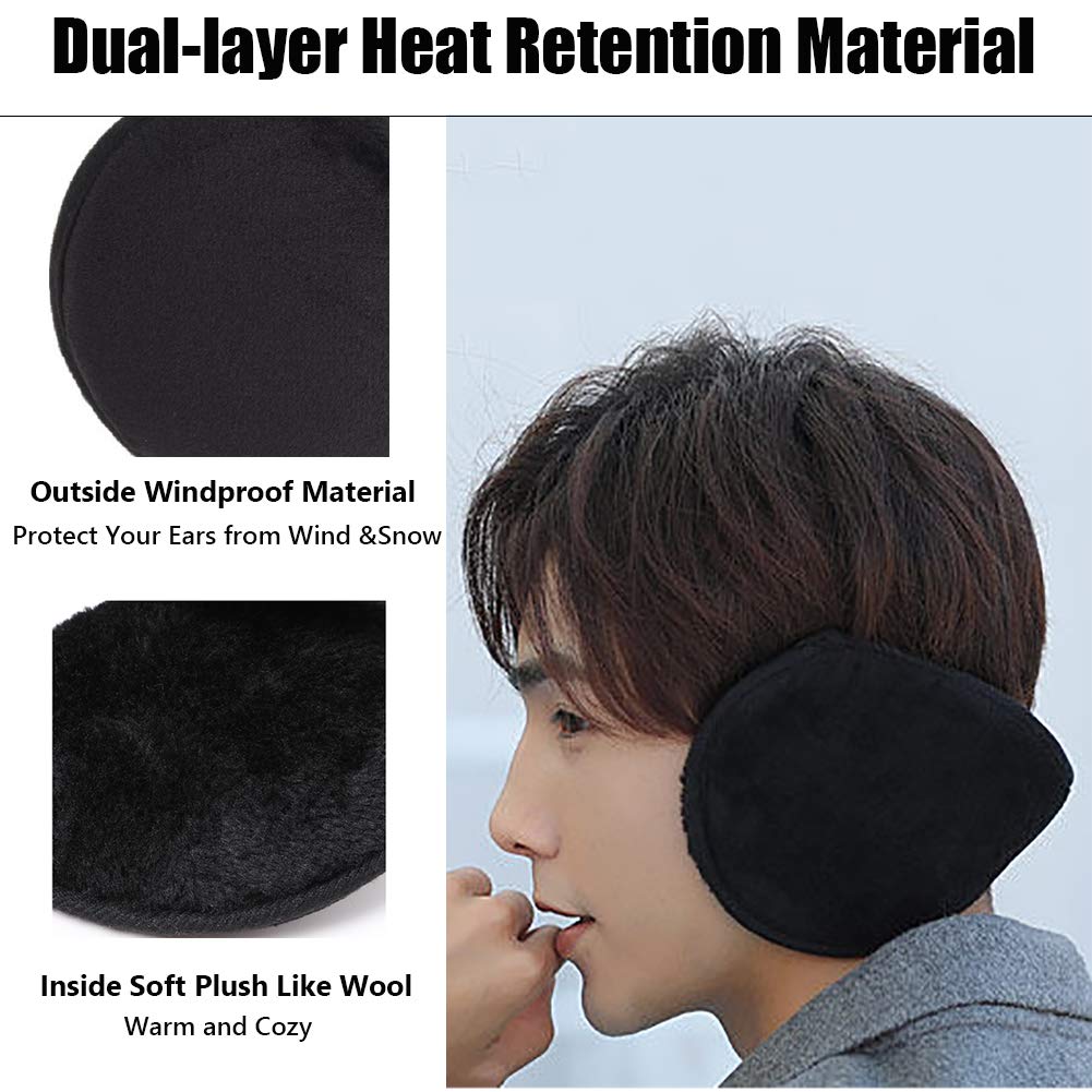 LISM Ear Muffs Winter Women,Upgraded Big Ear Muffs for Winter Men - Plush Ear Warmer Behind head for Outdoor,Black,Large
