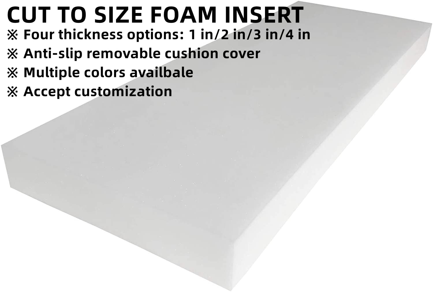 SINCERE Custom Size Bay Window Bench Pillow, Fireplace Hearth Cushion Pad, Made to Order Foam Seat Cushion, Personalized Non-Slip Bench Pad for Indoor Furniture, Sofa/Swing Cushion Replacement, Black