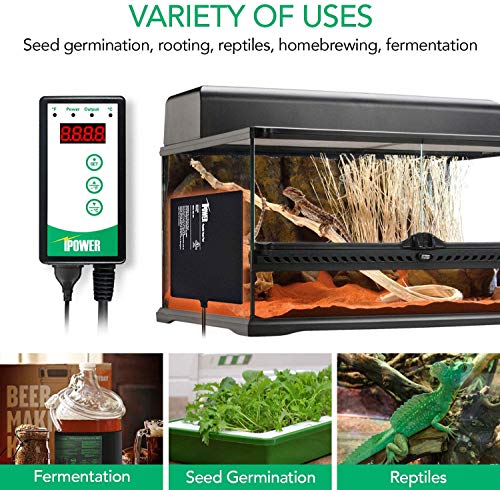 iPower Seed Starter Germination Kit Seedling Propagation Tray with Heater 5in Vented Humidity Dome and Digital Heat Mat Thermostat Combo, Black