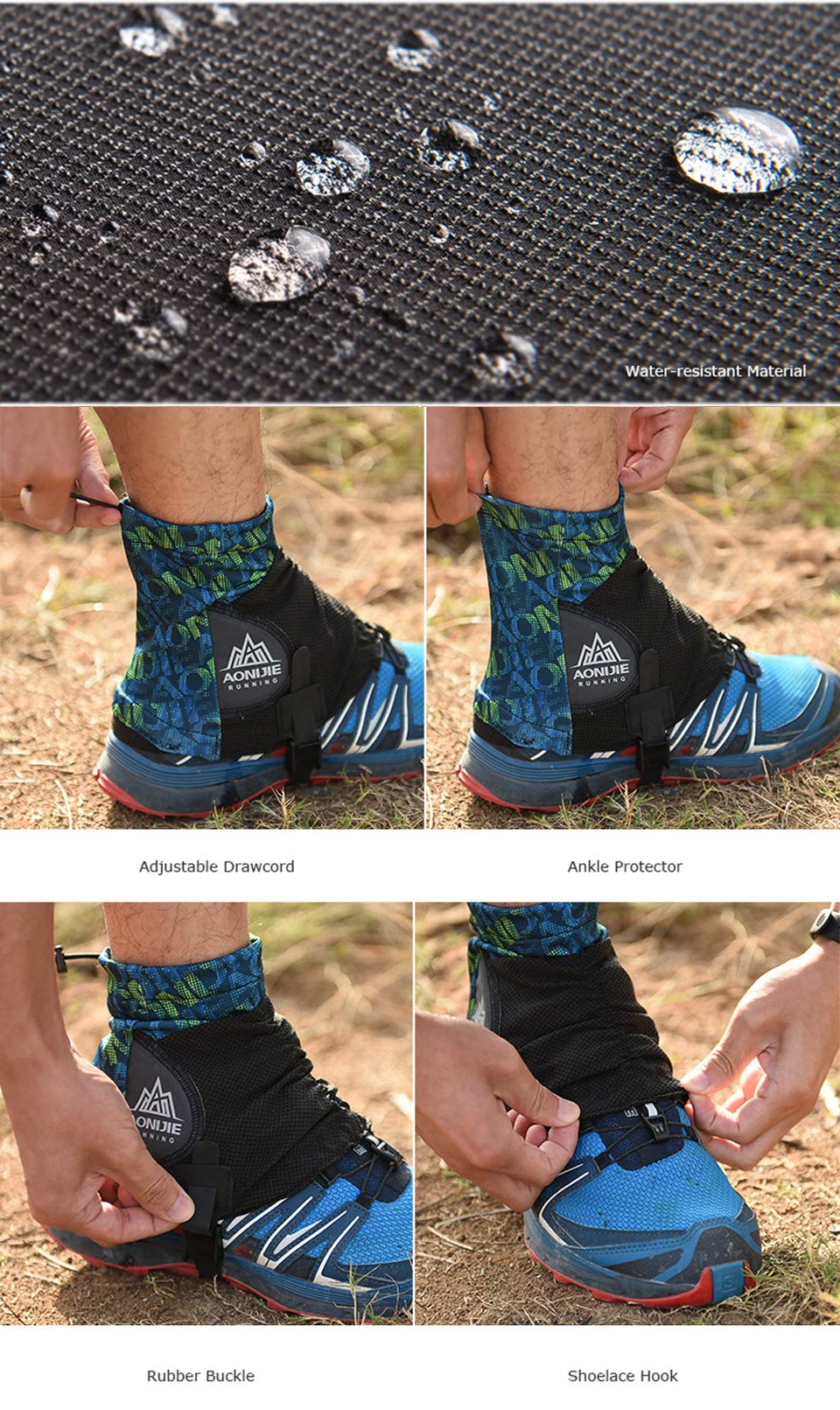 Keep outdoor 1 Pair Low Trail Running Gaiters Sandproof Ankle Gaiters Lightweight Protective Reflective Shoe Covers for Hiking Walking Marathon