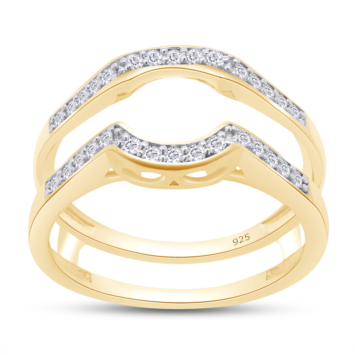 SAVEARTH DIAMONDS 1/4 ct t.w Round Cut Lab Created Moissanite Diamond Wedding Band Enhancer Guard Ring For Women In 14K Yellow Gold Over Sterling Silver(VVS1 Clarity 0.25 Cttw)-6
