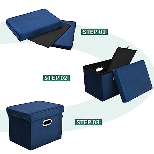 YITAHOME Foldable Storage Ottomansā Velvet Tufted Ottomans with Lid, Multipurpose Organizers for Bedroom, Living Room, Dorm or RV (Set of 2, Blue)