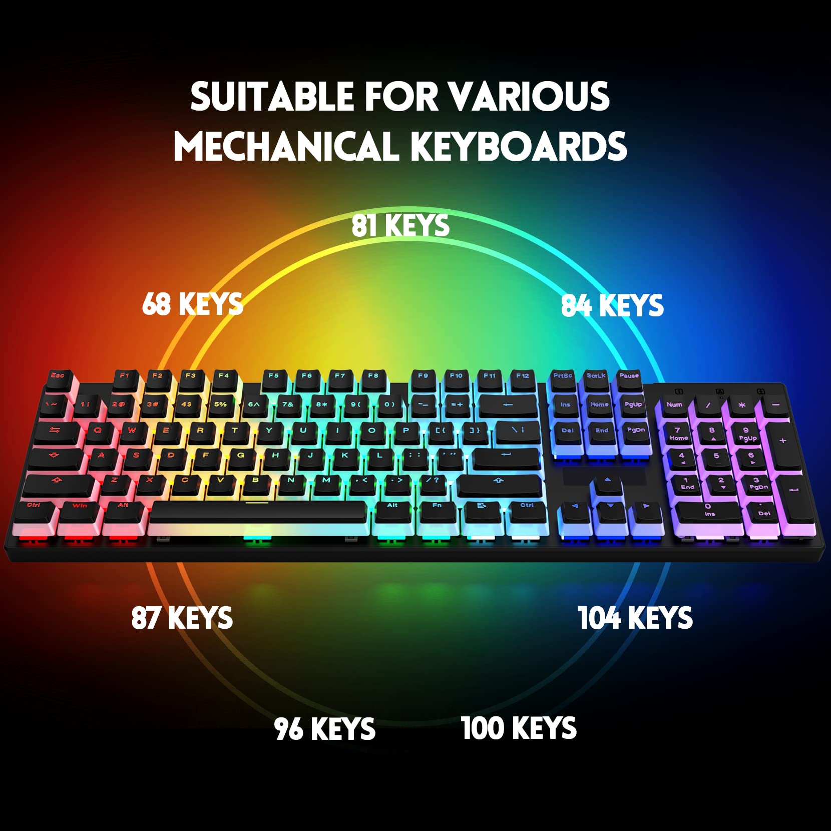 RisoPhy Pudding Keycaps Double Shot PBT Keycap Set for Mechanical Keyboard,OEM Profile with Keycap Puller,Compatible with 104 Keys Full Size,80%,75%,60% Percent Keyboard-Black
