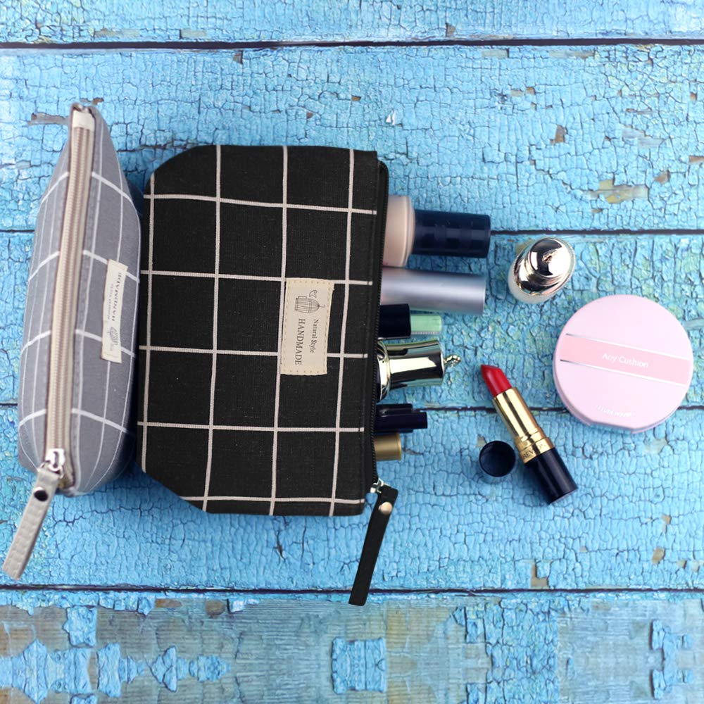 Kimoli 2 Pcs Canvas Cosmetic Bags, Printed Makeup Bag, Multi-Function Travel Toiletry Case, Coin Pouch Purse