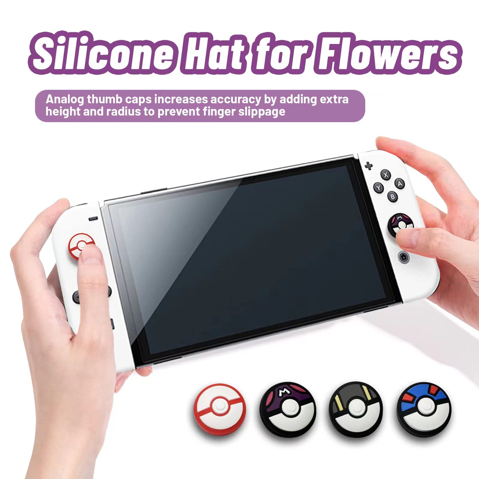 Silicone Joycon Thumb Grip Caps, Joystick Cover Compatible with Nintendo Switch/OLED/Switch Lite,4PCS(White+Gray+Purple+Blue)