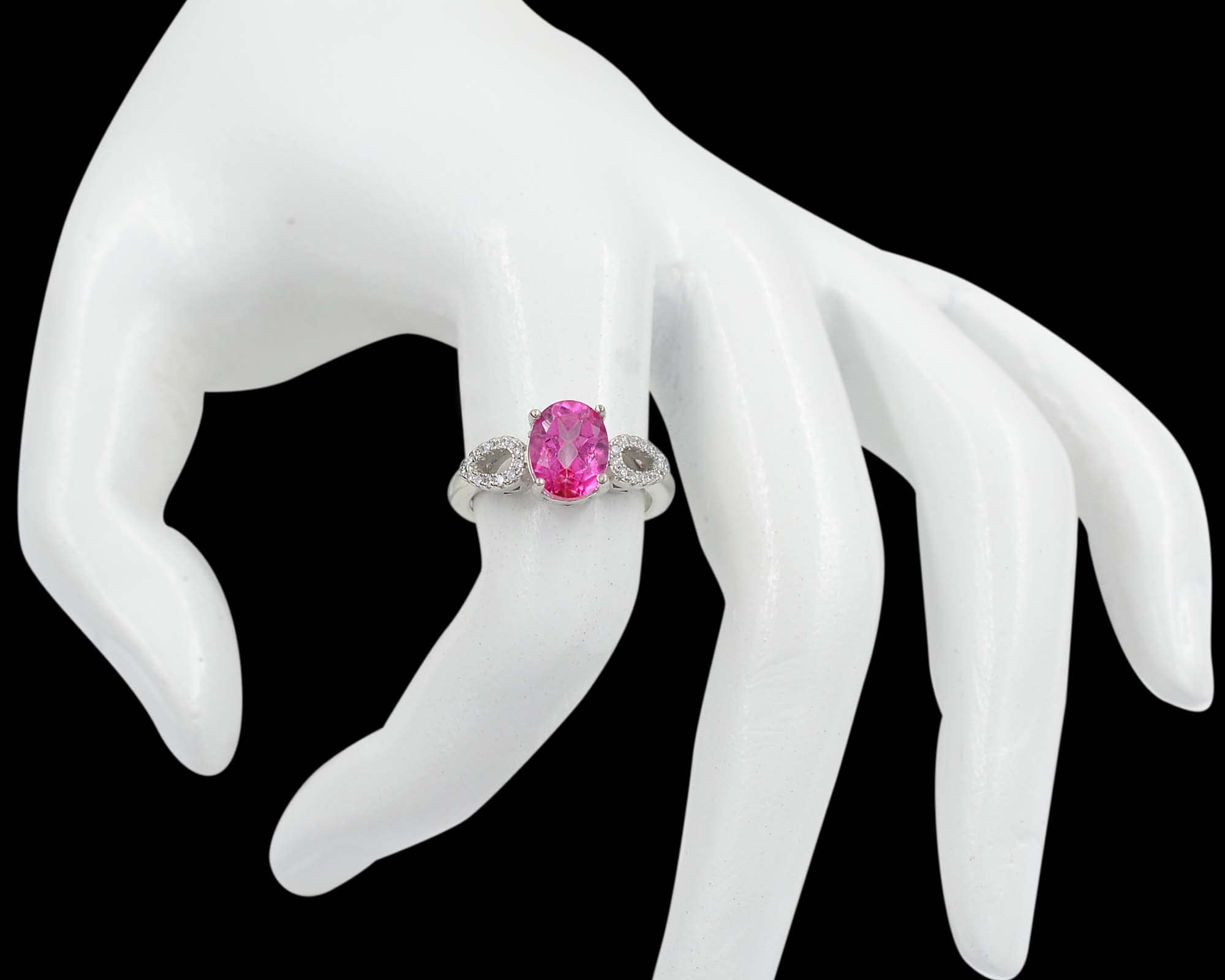Natural 9X7 MM Oval Cut Pink Topaz Gemstone 925 Sterling Silver Wedding Jewelry Solitaire Unisex Proposal Engagement Ring Bridal Ring Gift For Her (Rhodium Plated Silver, 10)