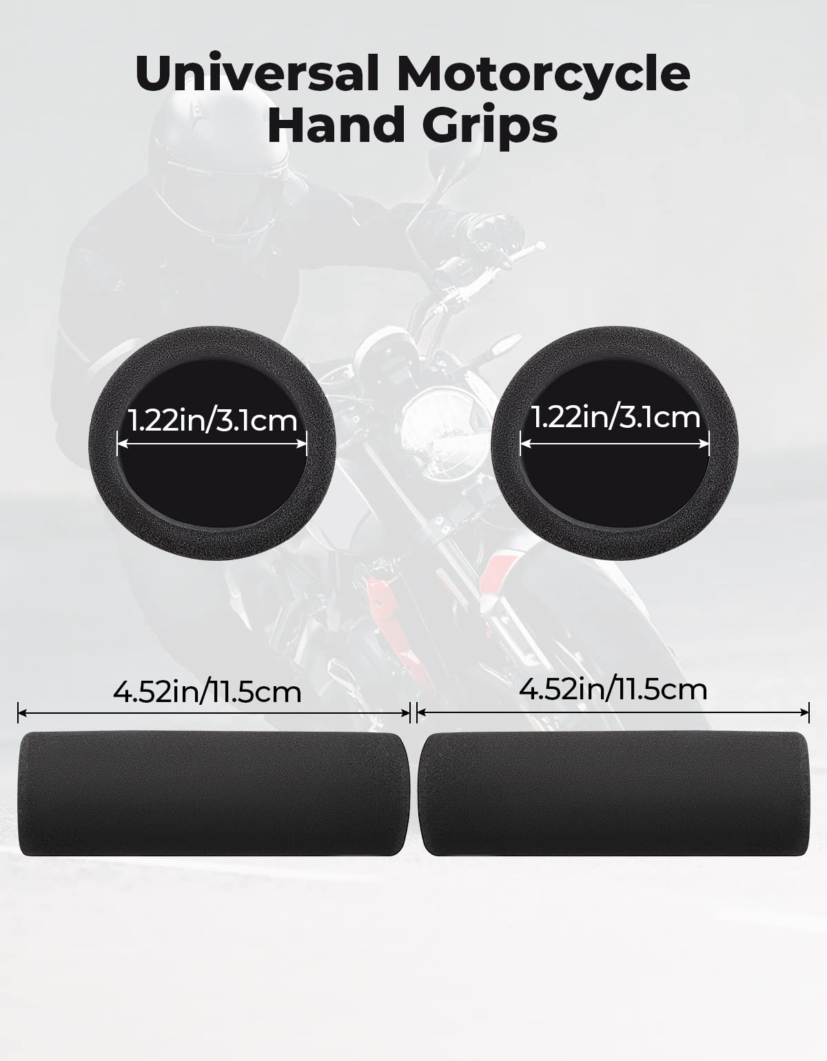KEMIMOTO Universal Motorcycle Handlebar Grips,2PCS 1.22" Foam Motorcycle Grips Soft Foam Anti Vibration Non-Slip Comfort Motorcycle Grips, Black
