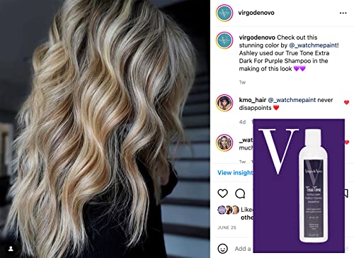 Virgo de Novo - True Tone Extra Dark Purple Toning Shampoo Tones Extra Dark Yellow Tones, Moisturizes, Brightens Lightened & Natural Blonde Hair - Sulfate Free, Vegan