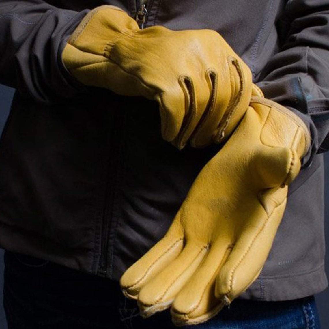 MEN`S FULL GRAIN TAN DEERSKIN LEATHER GLOVES LINED 40 GRAM 3M THINSULATE (American Fur) (Large)