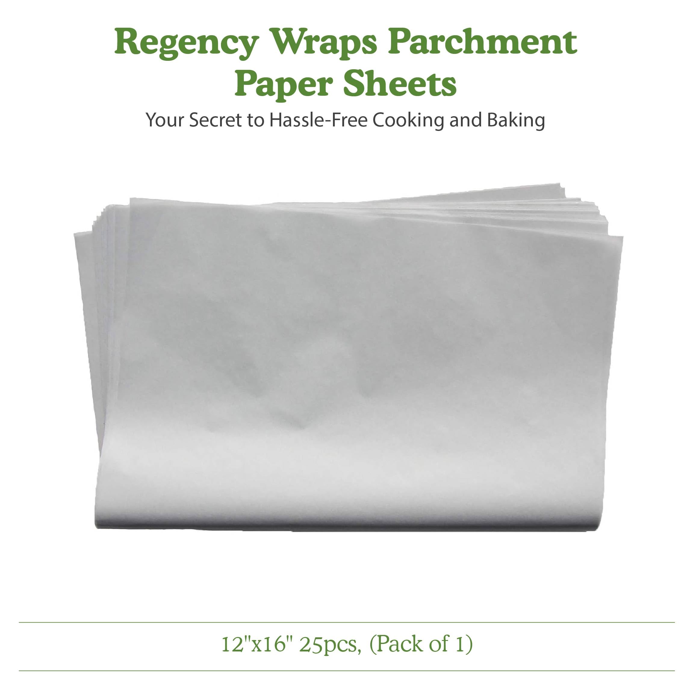 Regency Wraps Parchment Paper Sheets For Non-Stick Cooking and Baking, Greaseproof Paper Liners for Cookie Sheets, Cake Pans, Air Fryer and Microwave Safe, White, 12 x 16 inches, 25pcs, Pack of 1