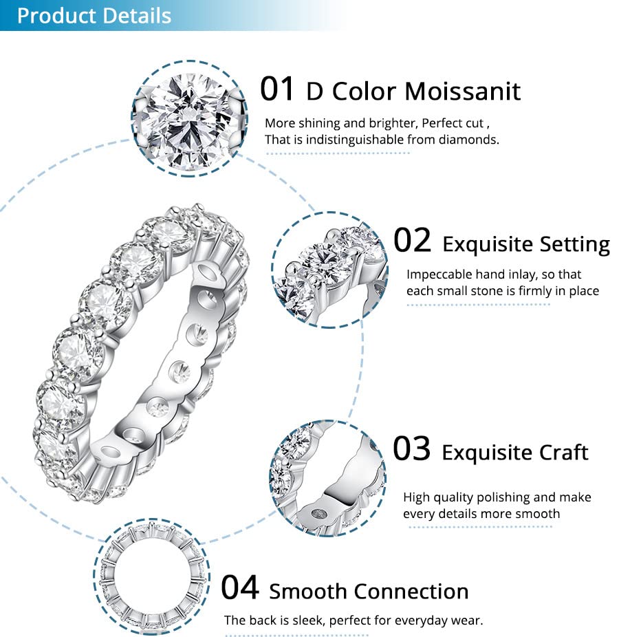 pickyegg.com Eternity Moissanite Ring 4mm/0.3ct 16pcs 5cttw D Color Lab Created Diamond Sterling Silver Eternity Wedding Band Ring for Women (10)