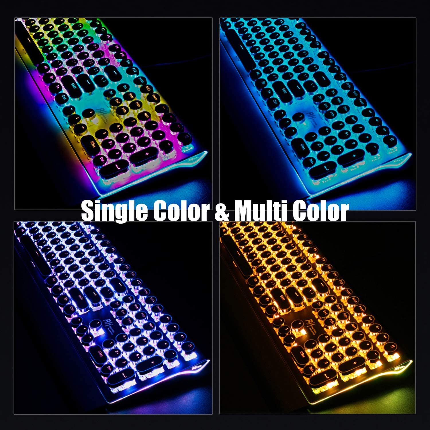 RK ROYAL KLUDGE S108 Typewriter Style Mechanical Gaming Keyboard with True RGB Backlit Collapsible Wrist Rest 108-Key (Red Switch, Black)