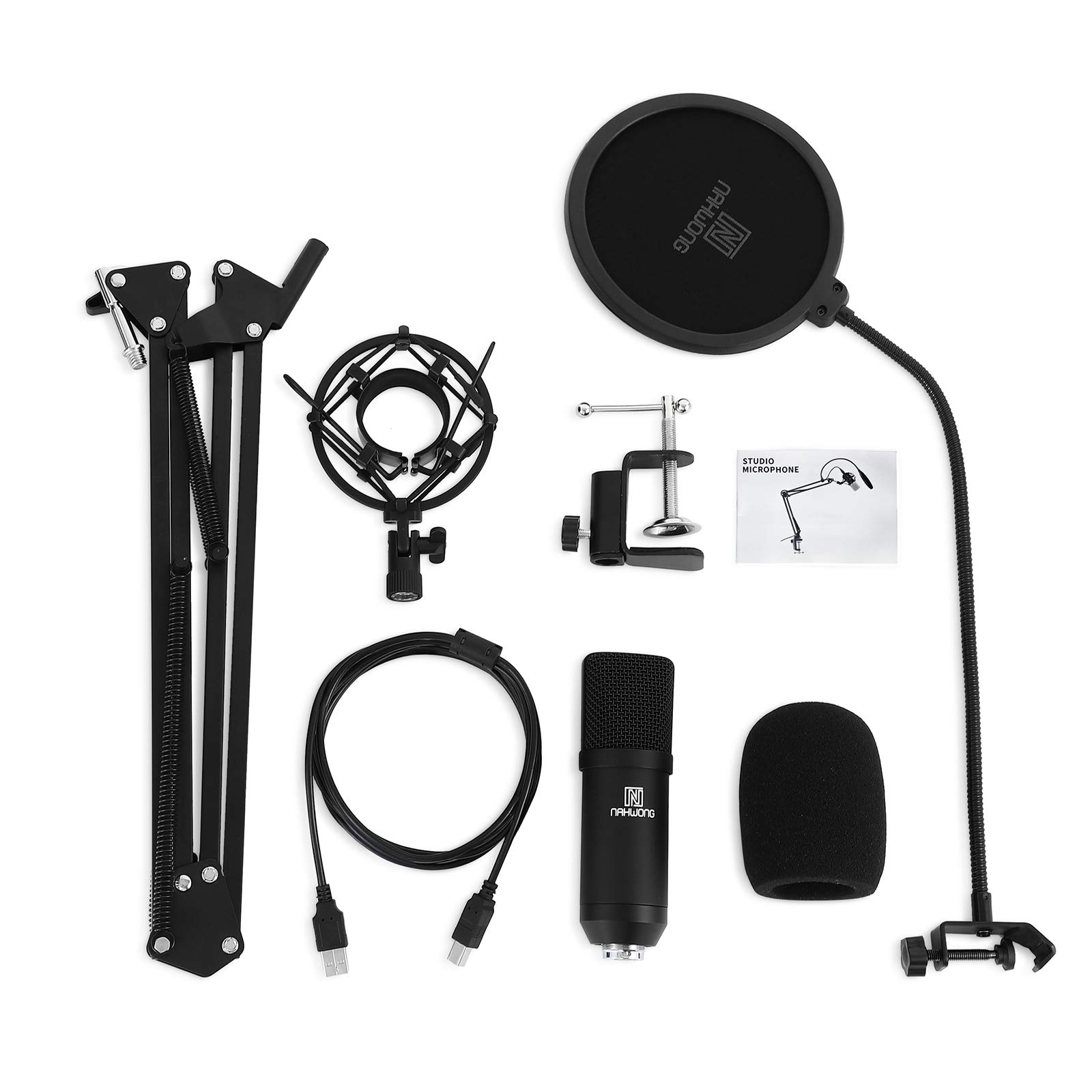 NAHWONG USB Microphone for PC, Professional 192KHz/24Bit Condenser Recording Mic Kit for Podcast, Recordings for YouTube, Streaming,Gaming, Recording Music, Voice Over, Livestreaming