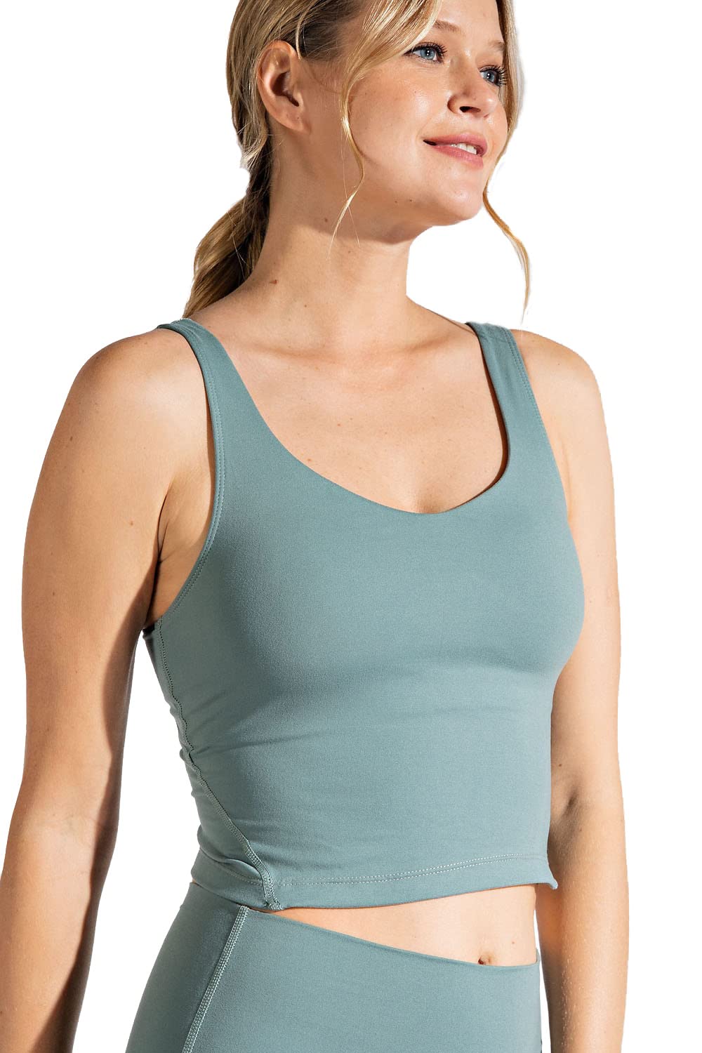 Rae Mode Crop V Neck Yoga Top for Women-Tidewater Teal-Small