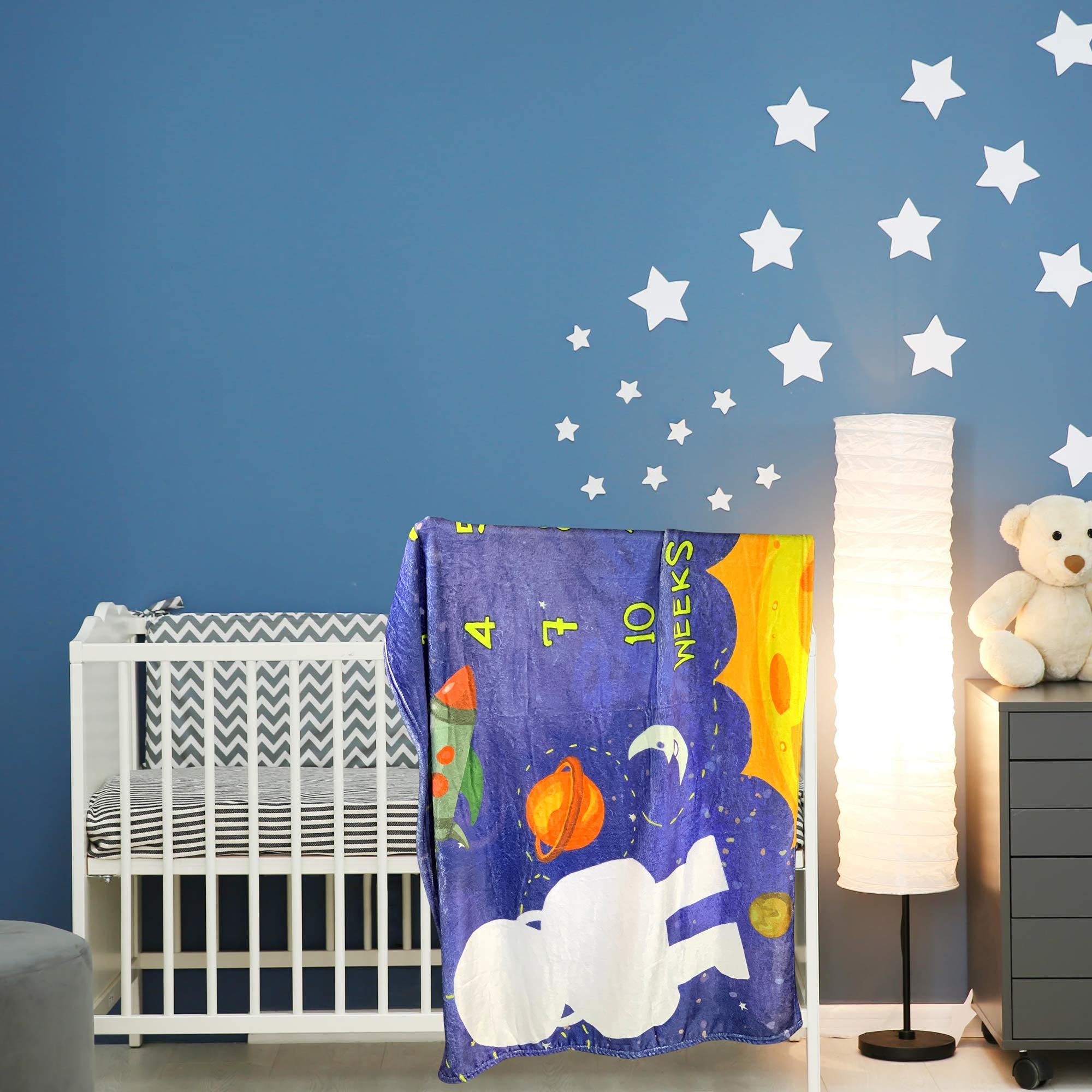 KEMINA BLANKETS Baby Monthly Milestone Blanket Boy, Milestone Blanket for Baby Boy, Outer Space Baby Blanket Nursery Includes Photography Prop, Space, Boy Milestone Blanket 60x40