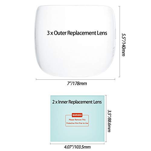 Tekware 3PCS Large Viewing Screen Outer Replacement Lens and 2Pcs Inner Replacement Lens for WH009-Black/MOTO90 Welding Helmet