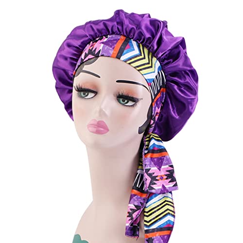 ZCGDP Printed Wide-Brimmed Hairband Bonnet Sleep Cap Comfort Hat Satin Silk Nightcap (Color : E, Size : 1)