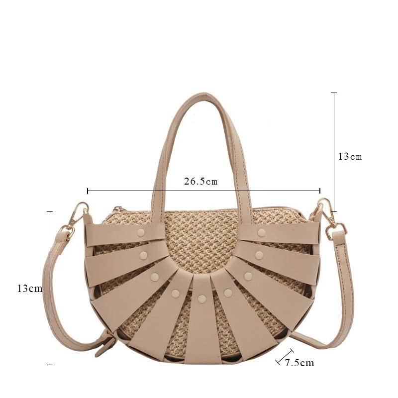 SFMZCM Semicircle +Leather Handbag Women Summer Rattan Bag Handmade Woven Beach Circle Bohemia Shoulder Bags (Color : D, Size : 1)