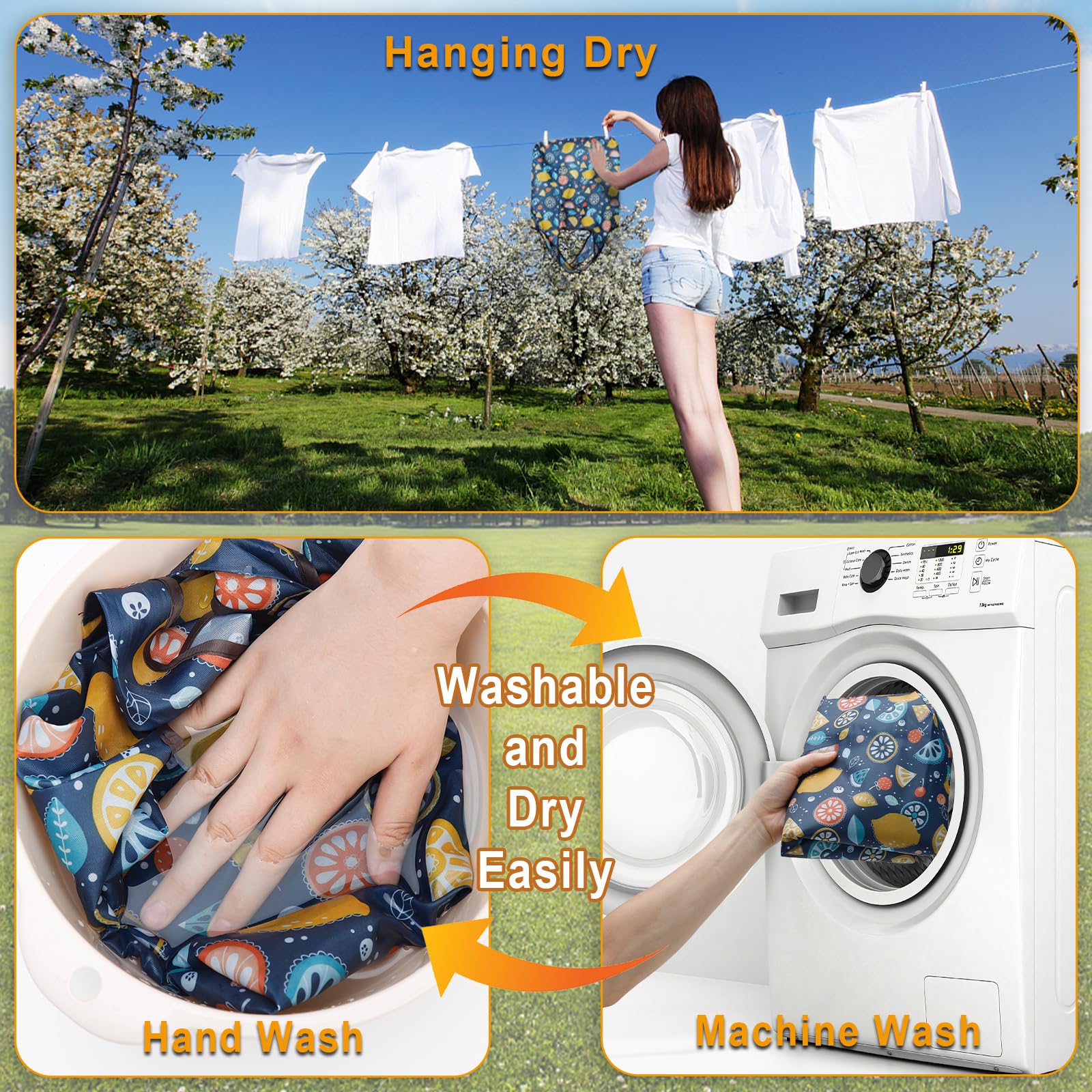 Kemoxan 6 Pack Reusable Shopping Bags ,Foldable Waterproof Grocery Totes,Washable Durable Sturdy Nylon Separated Storage Pouch, Easy to Store and Carry 6 Pattern Eco-friendly Bags.
